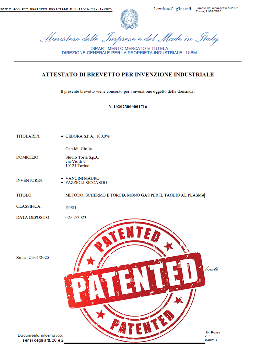 The new CP 180C plasma torch has officially received the patent! — Español